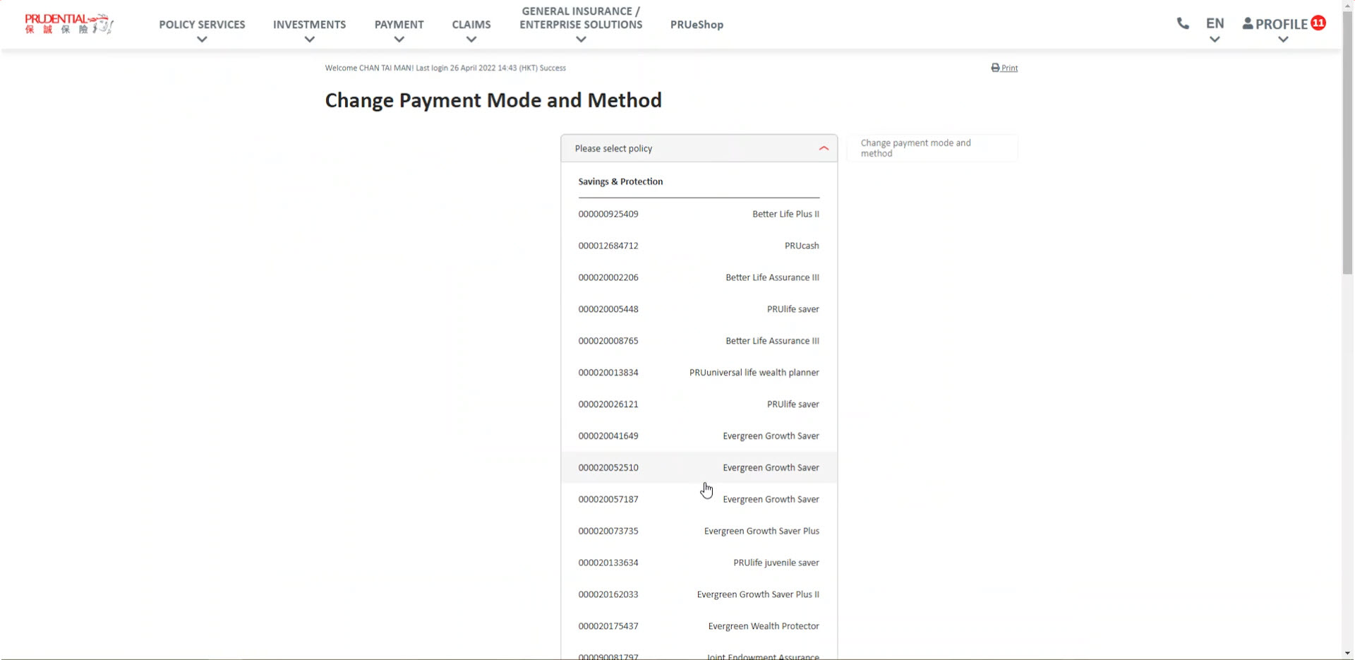 How to Change the Payment Mode of Life Policy | Prudential HK