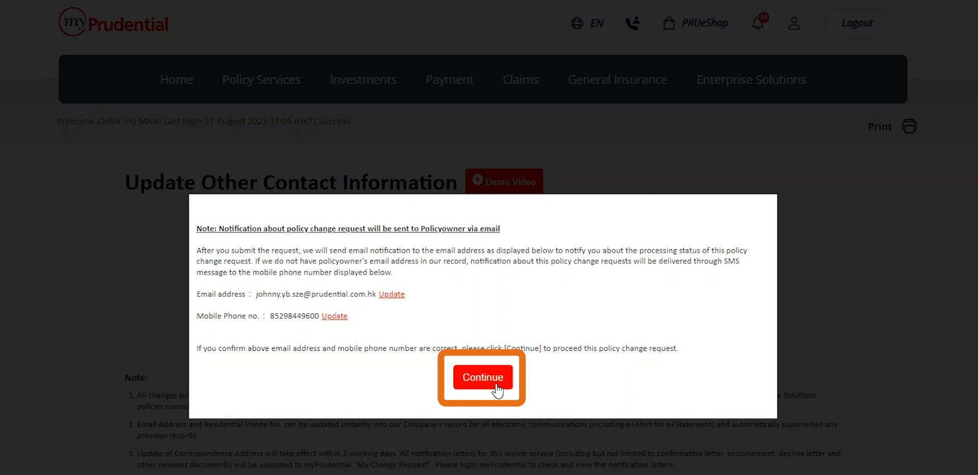 How to Update Contact Information for a life policy | Prudential HK